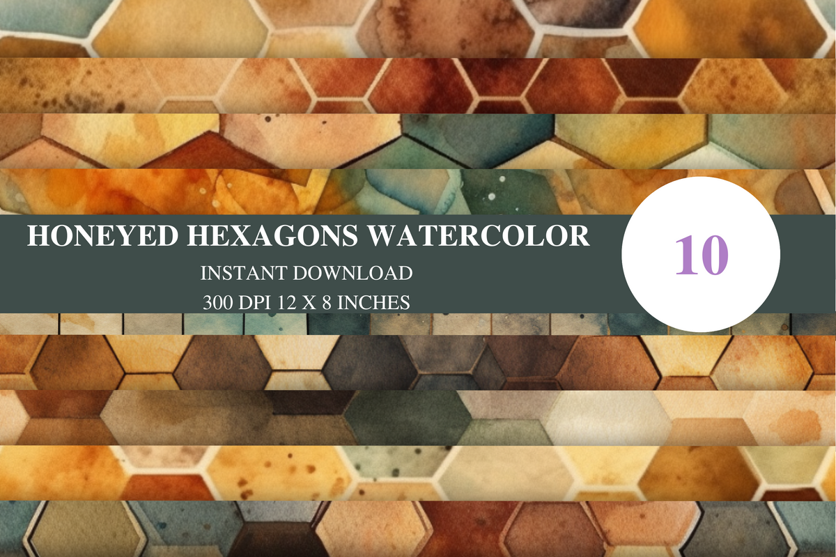 Honeyed Hexagons Abstract Watercolor Digital Paper Bundle - 10 Seamles ...